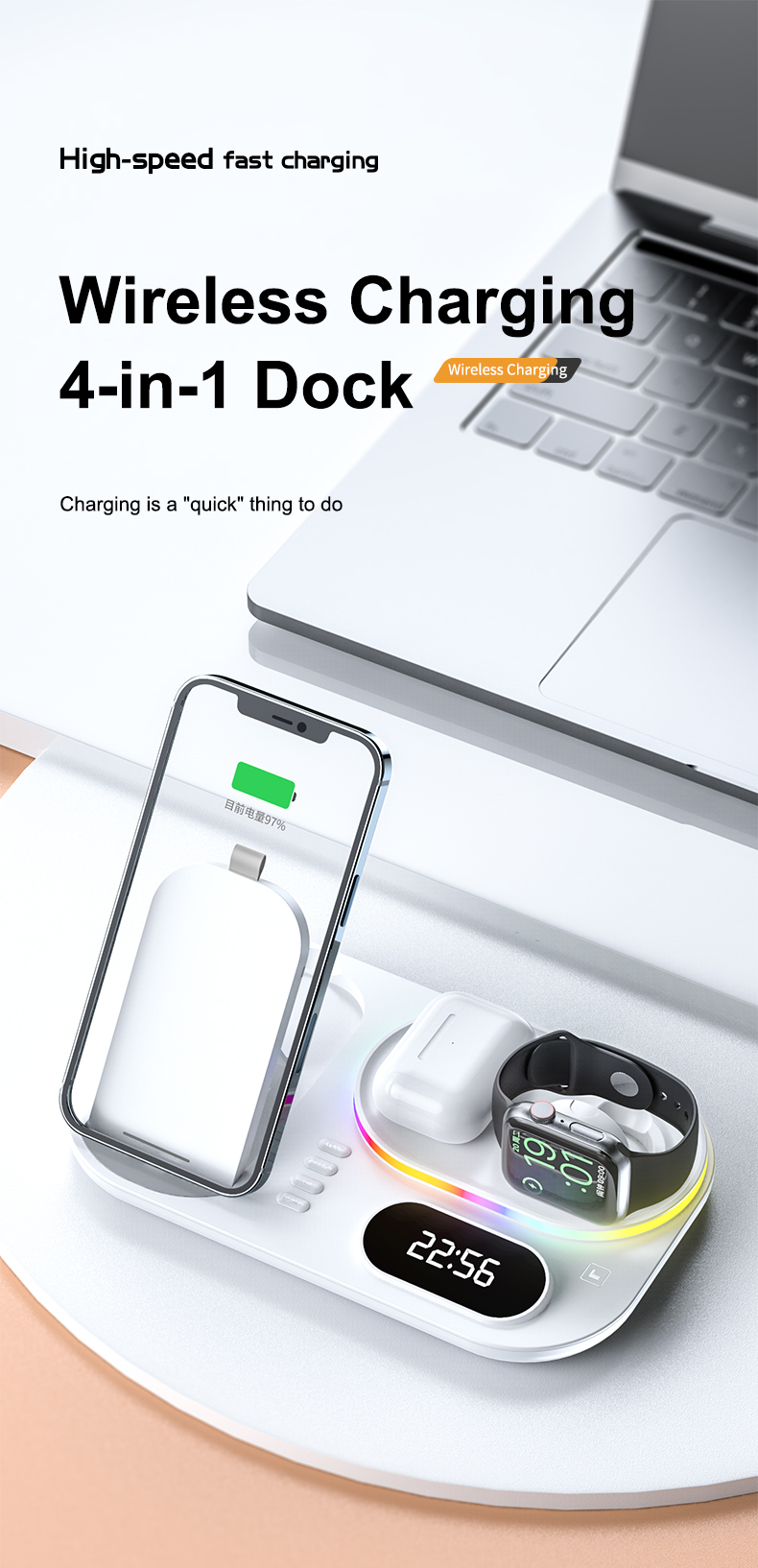 A06 3 in 1 wireless charger stand up wireless charger station wireless charger qi2 alarm clock ...